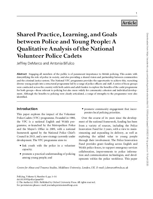 (PDF) Shared Practice, Learning, and Goals between Police and Young ...