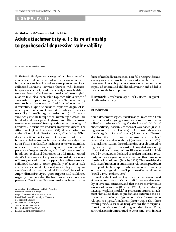 (PDF) Adult attachment style. II: Its relationship to psychosocial ...