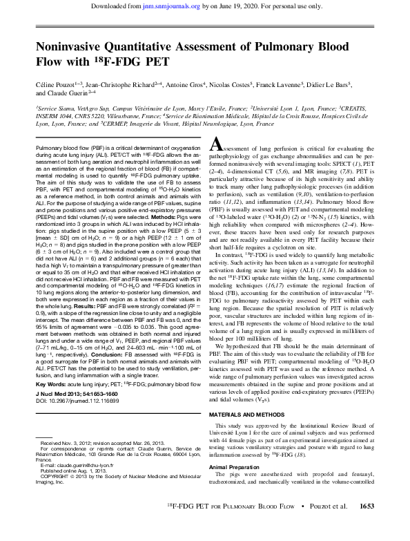 (PDF) Noninvasive Quantitative Assessment of Pulmonary Blood Flow with 18F-FDG PET | franck ...