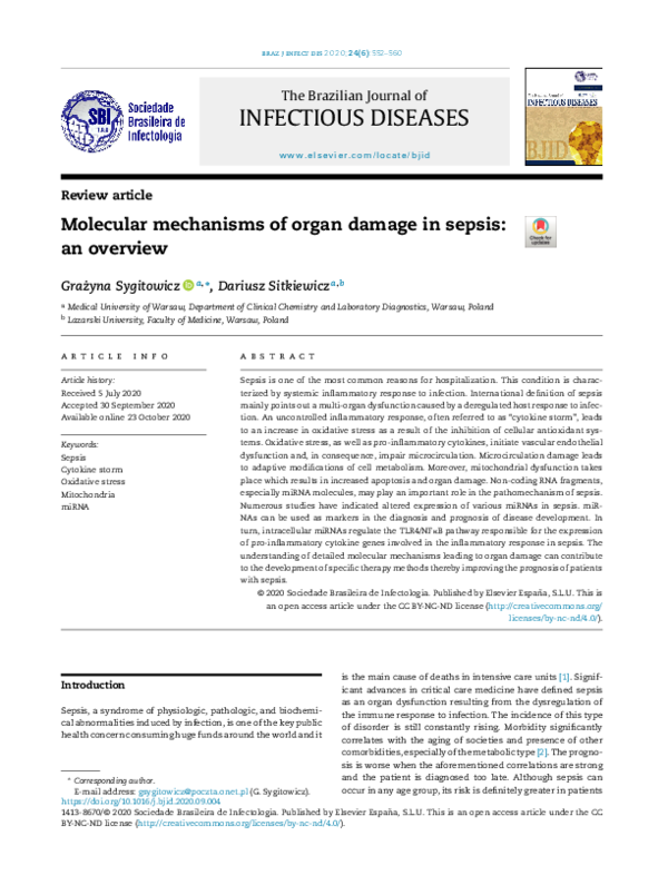 (PDF) Molecular mechanisms of organ damage in sepsis: an overview