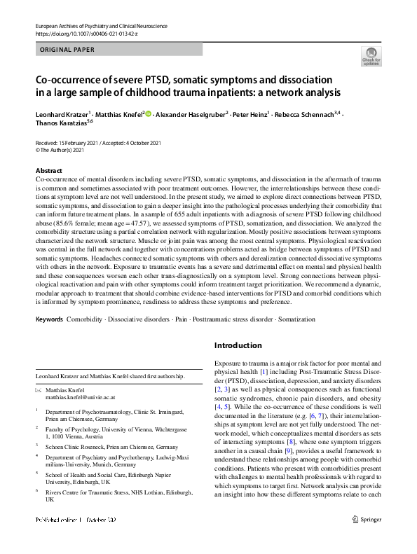 (PDF) Co-occurrence of severe PTSD, somatic symptoms and dissociation ...