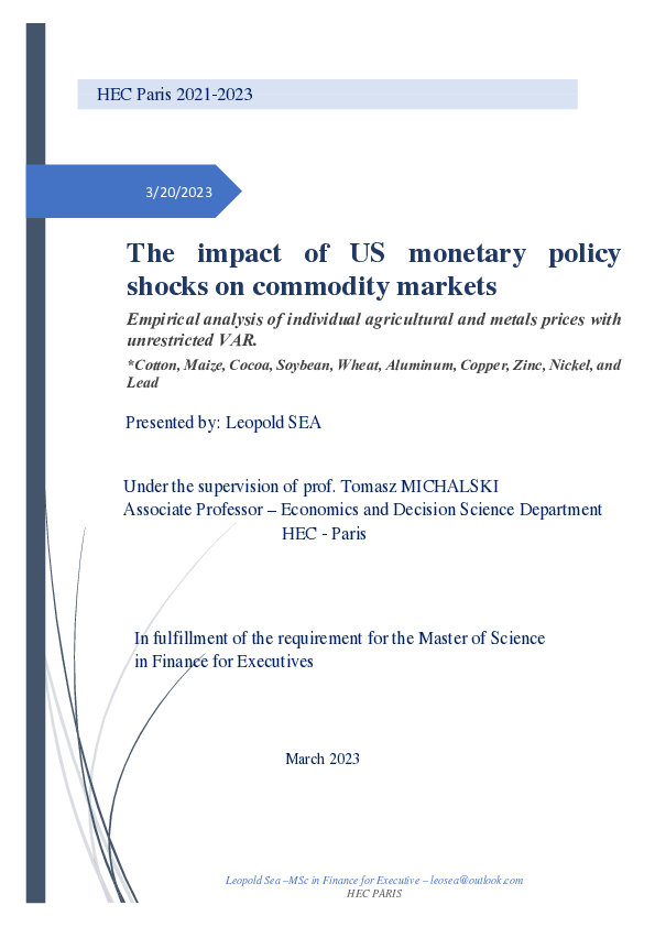 (PDF) The Impact of US monetary policy shocks on individual commodity ...