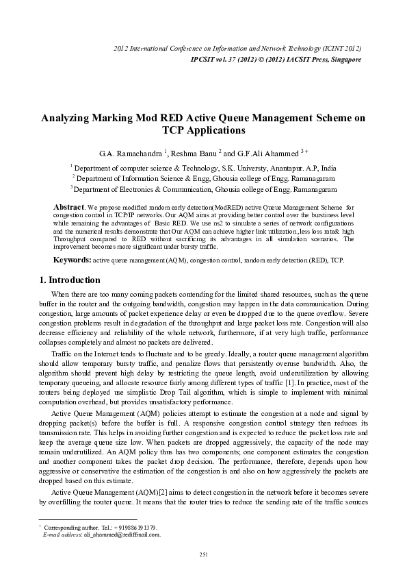 Pdf Analyzing Marking Mod Red Active Queue Management Scheme On Tcp Applications
