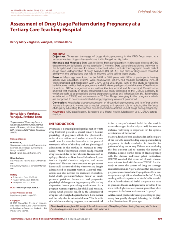 (PDF) Assessment of Drug Usage Pattern during Pregnancy at a Tertiary ...