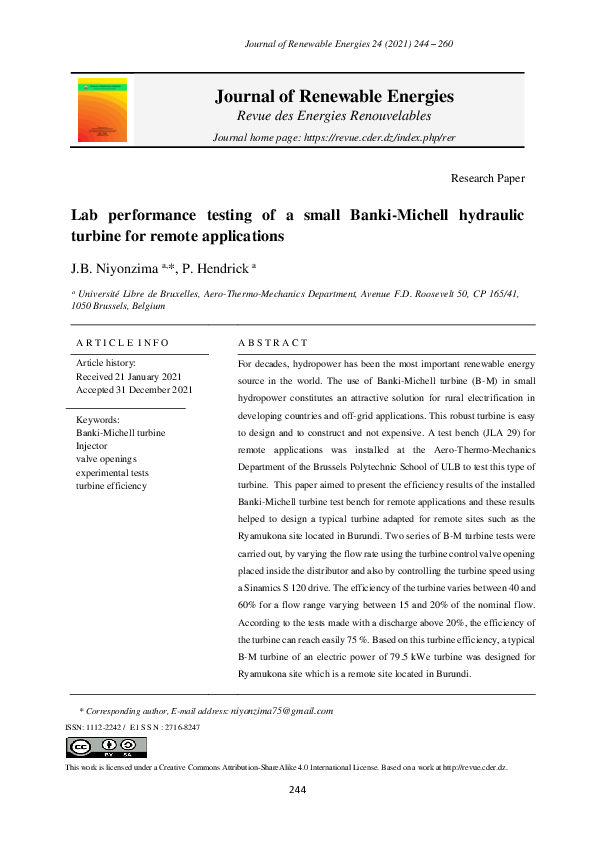 (PDF) Lab performance testing of a small Banki-Michell hydraulic ...