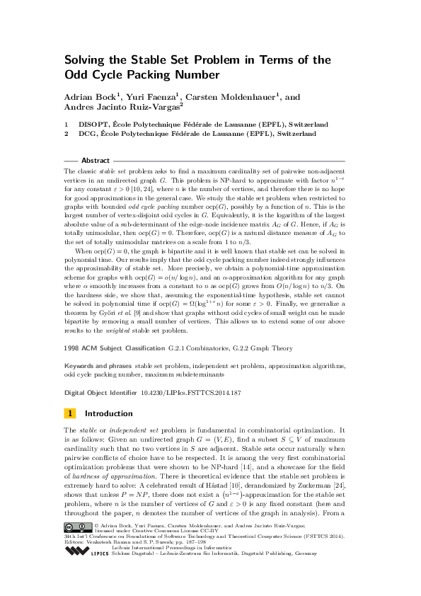 (PDF) Solving the Stable Set Problem in Terms of the Odd Cycle Packing Number