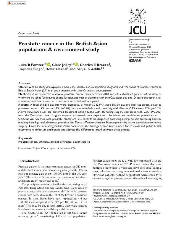 (PDF) Prostate cancer in the British Asian population: A case-control study