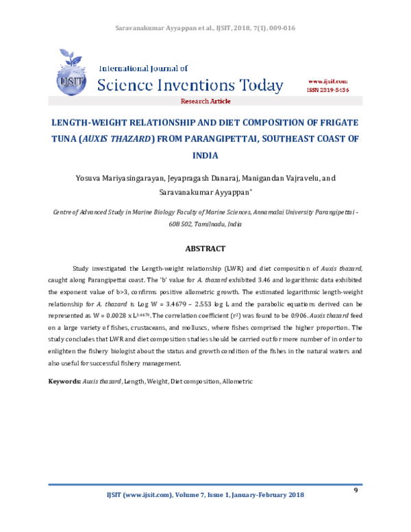 (PDF) Length-Weight Relationship and Diet Composition of Frigate Tuna ...