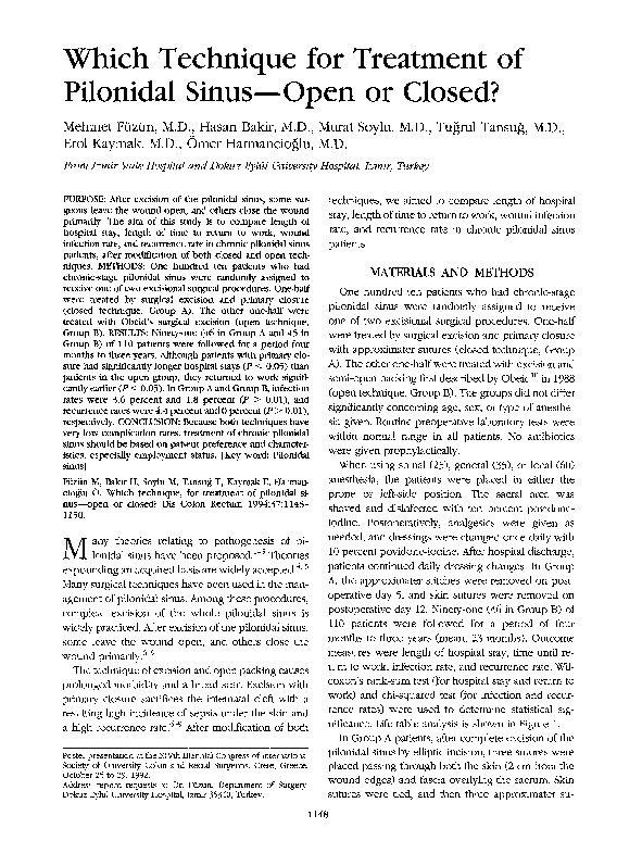 (PDF) Which technique for treatment of pilonidal sinus—Open or closed?