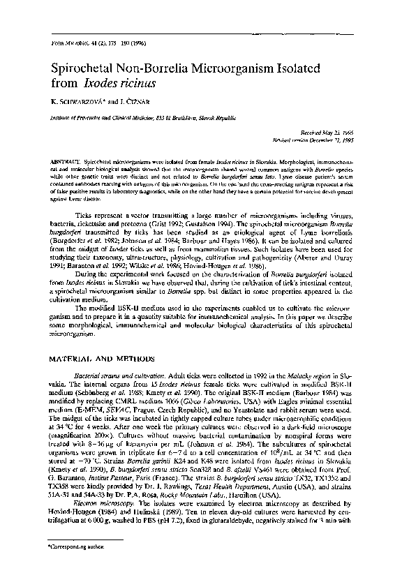 (PDF) Spirochetal non-borrelia microorganism isolated fromIxodes ricinus