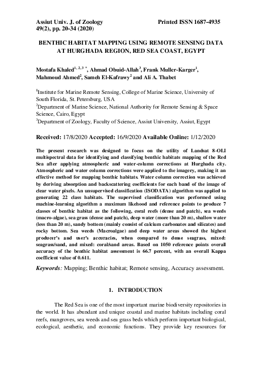 Pdf Benthic Habitat Mapping Using Remote Sensing Data At Hurghada Region Red Sea Coast Egypt