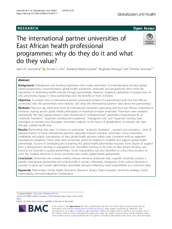 (PDF) The international partner universities of East African health ...