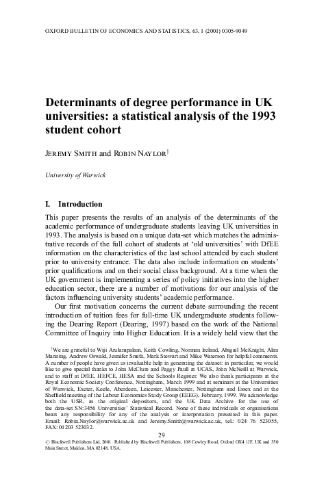 (PDF) Determinants of Academic Performance in UK Universities (1993)