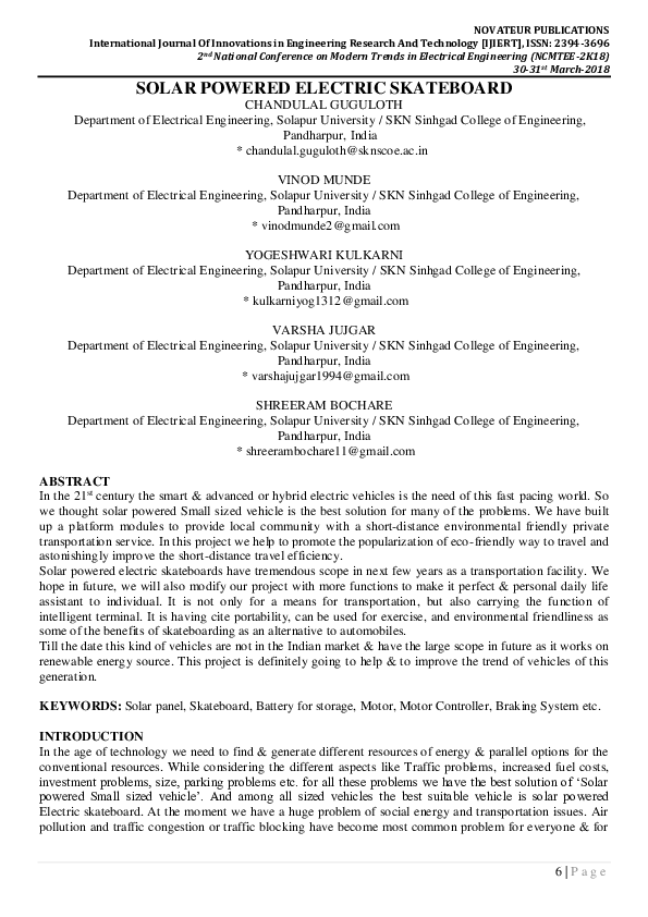 (PDF) Solar Powered Electric Skateboard