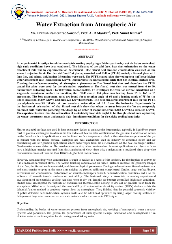 (PDF) Water Extraction from Atmospheric Air