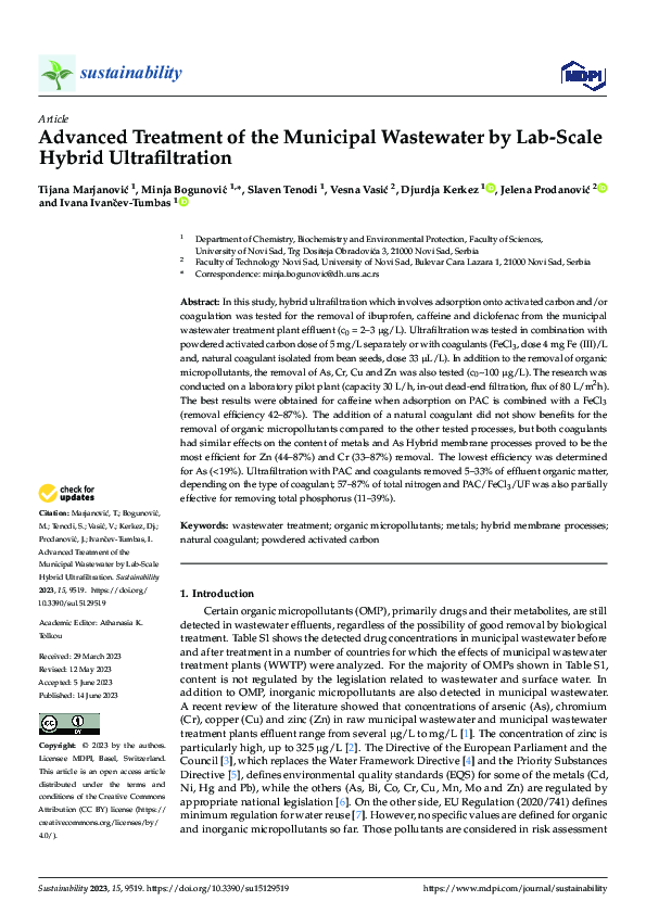 (PDF) Advanced Treatment of the Municipal Wastewater by Lab-Scale ...