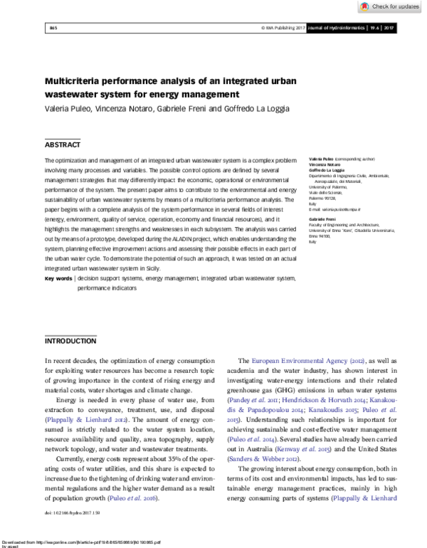 (PDF) Multicriteria performance analysis of an integrated urban wastewater system for energy ...