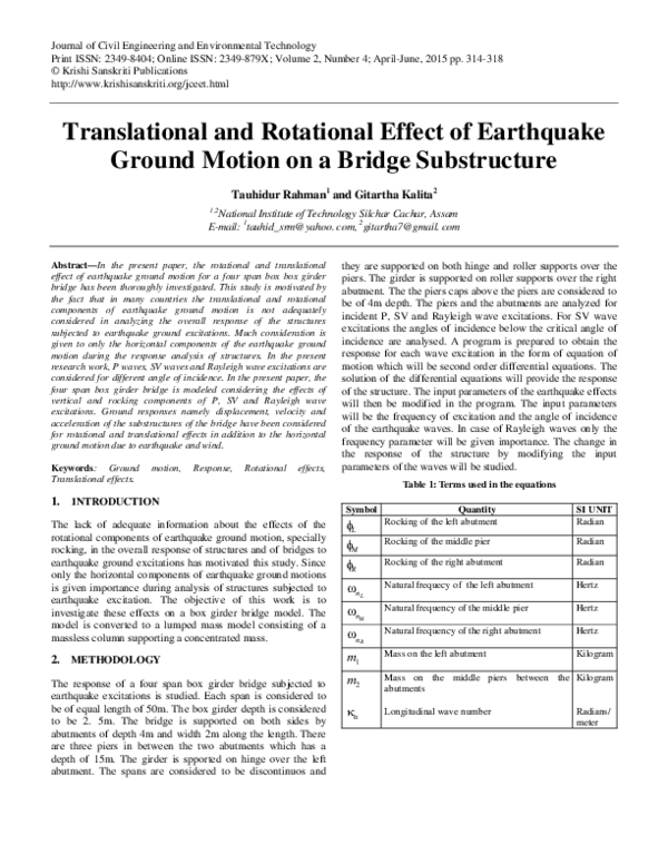 (PDF) Translational and Rotational Effect of Earthquake Ground Motion ...