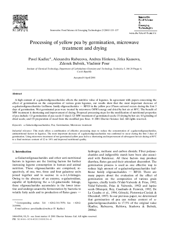 (PDF) Processing of yellow pea by germination, microwave treatment and ...