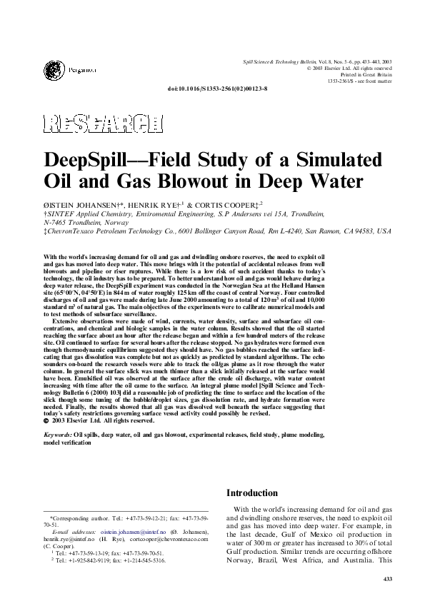 (PDF) DeepSpill––Field Study of a Simulated Oil and Gas Blowout in Deep ...