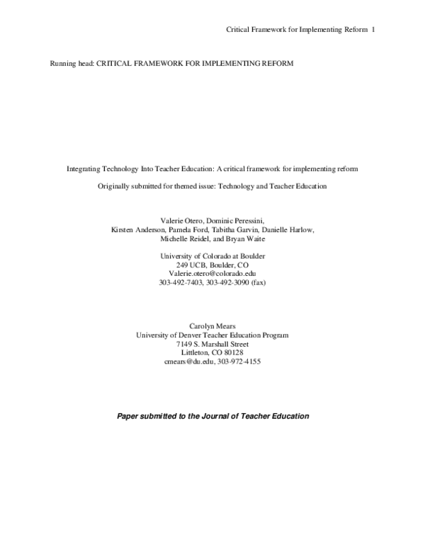 (PDF) Critical Framework for Implementing Reform 1 Running head: CRITICAL FRAMEWORK FOR ...