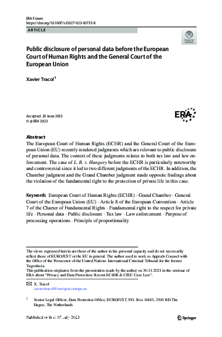 (PDF) Public disclosure of personal data before the European Court of ...