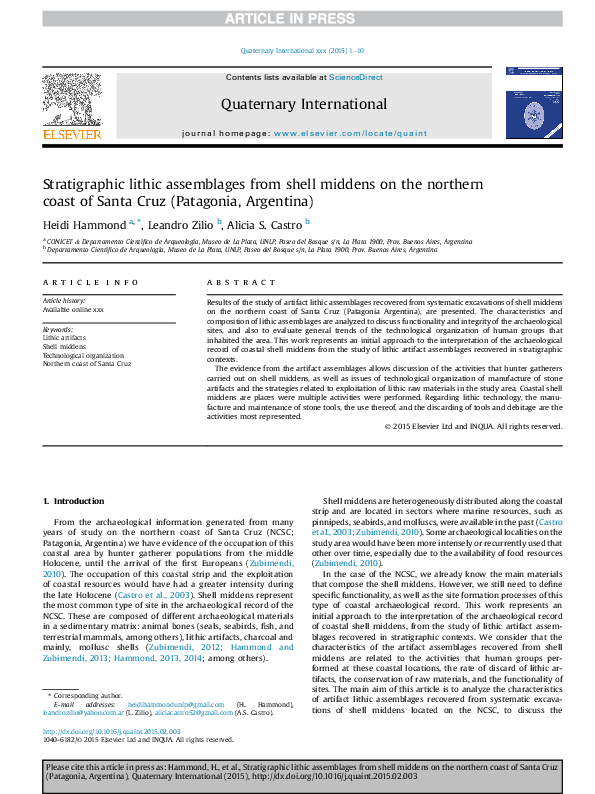 (PDF) Stratigraphic lithic assemblages from shell middens on the northern coast of Santa Cruz ...