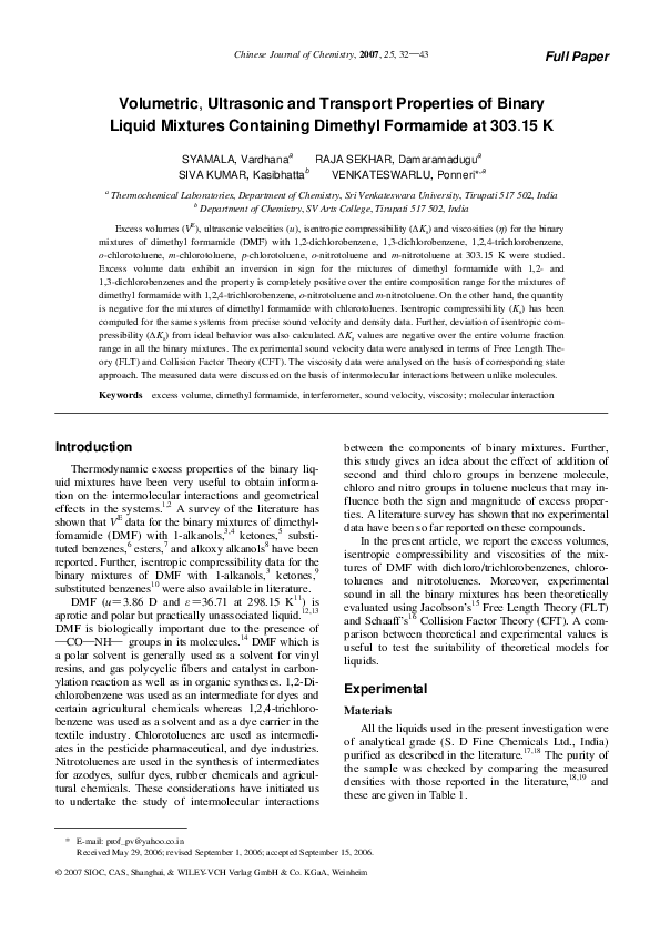 (PDF) Volumetric, Ultrasonic and Transport Properties of Binary Liquid Mixtures Containing ...