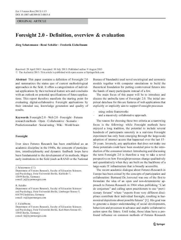 (PDF) Foresight 2.0 - Definition, overview & evaluation