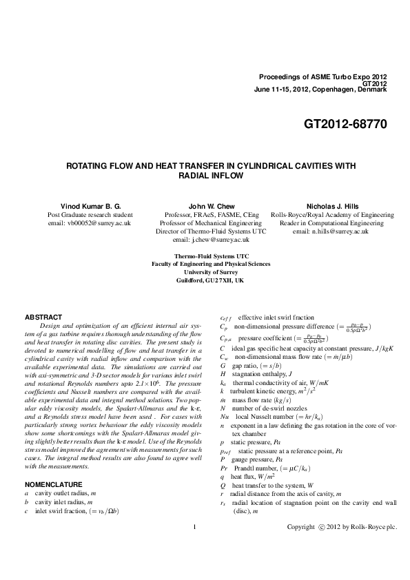 (PDF) Rotating Flow and Heat Transfer in Cylindrical Cavities With ...