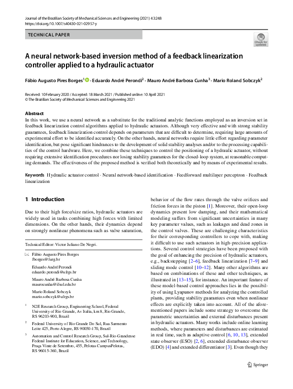Pdf A Neural Network Based Inversion Method Of A Feedback Linearization Controller Applied To