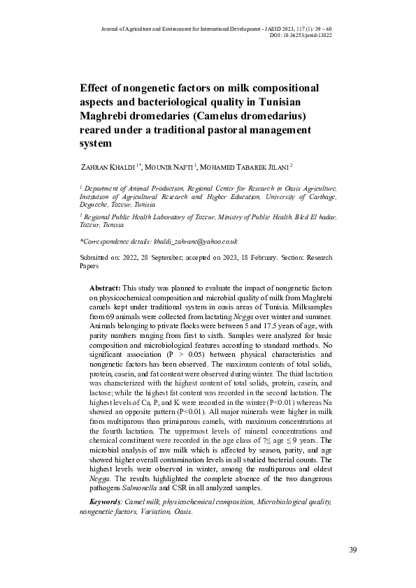 (PDF) Effect of nongenetic factors on milk compositional aspects and bacteriological quality in ...