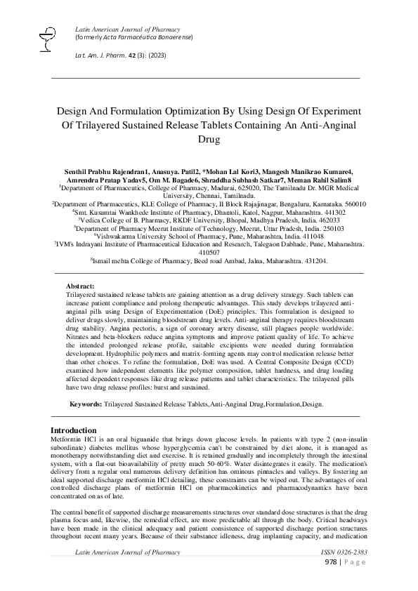 Pdf Design And Formulation Optimization By Using Design Of Experiment Of Trilayered Sustained