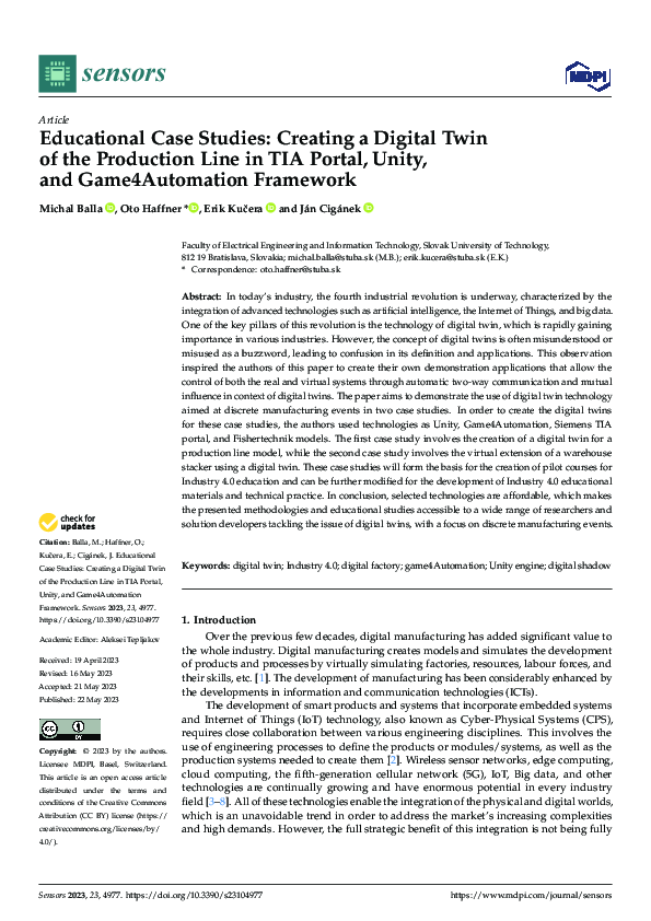 (PDF) Educational Case Studies: Creating a Digital Twin of the Production Line in TIA Portal ...