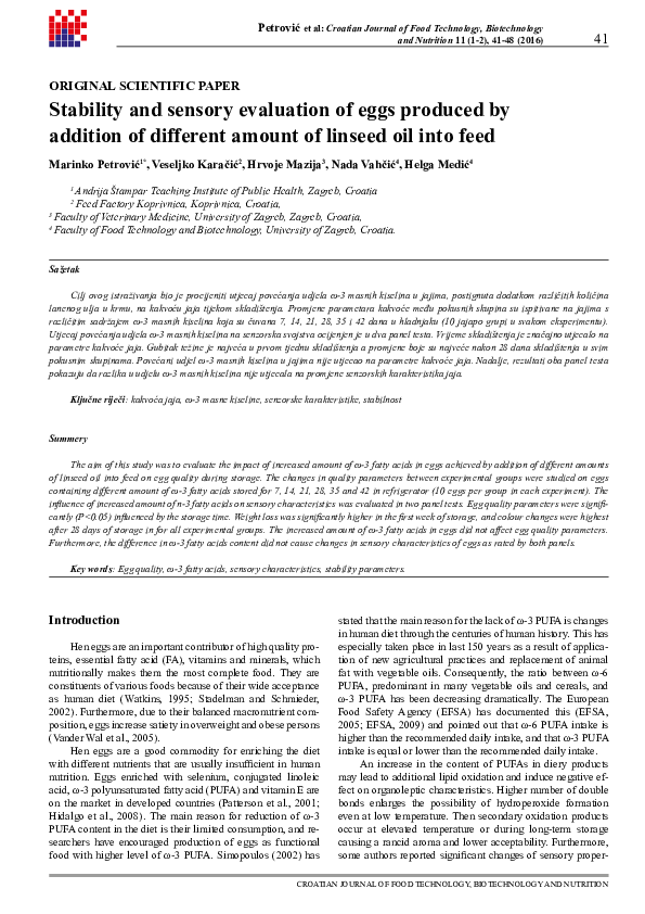 (PDF) Stability and sensory evaluation of eggs produced by addition of ...