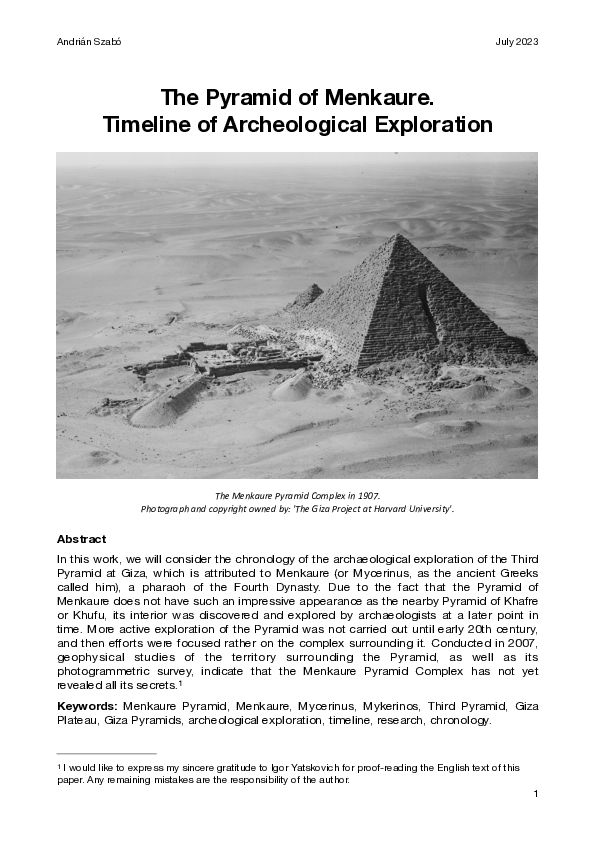 (PDF) The Pyramid of Menkaure. Timeline of Archeological Exploration