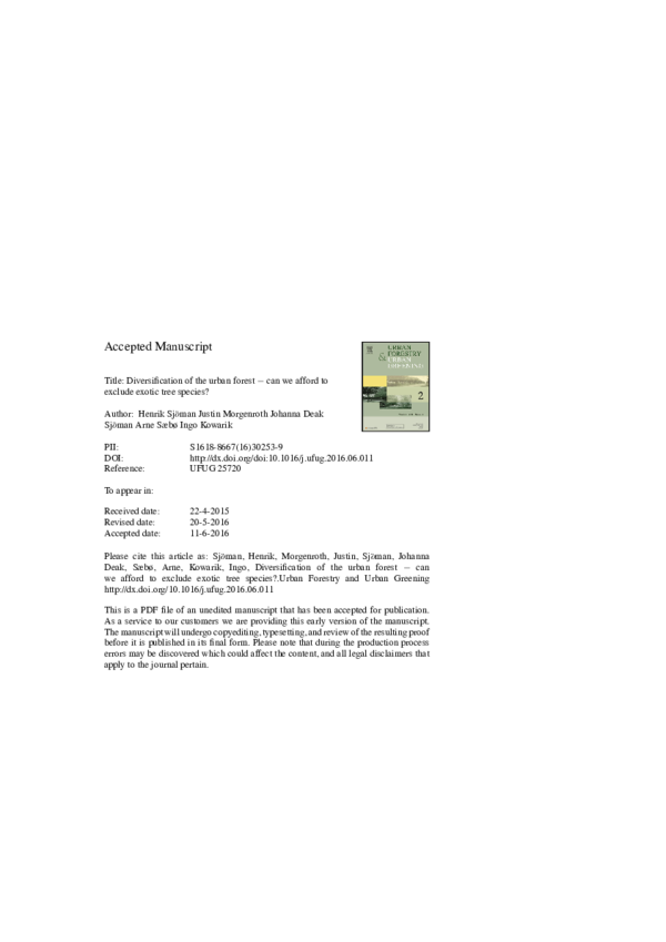 Pdf Diversification Of The Urban Forest—can We Afford To Exclude Exotic Tree Species