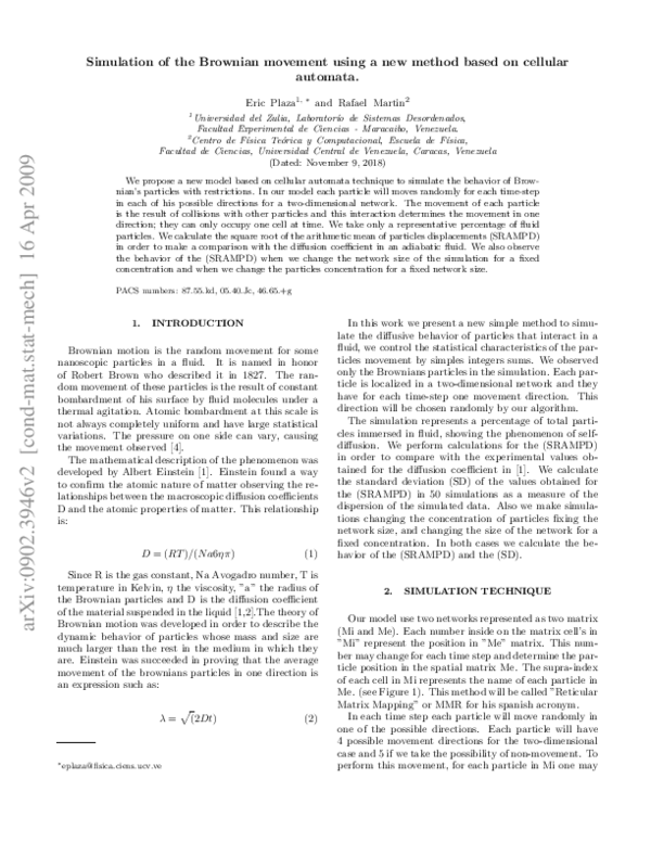 (PDF) Brownian dynamic simulation by reticular mapping matrix method