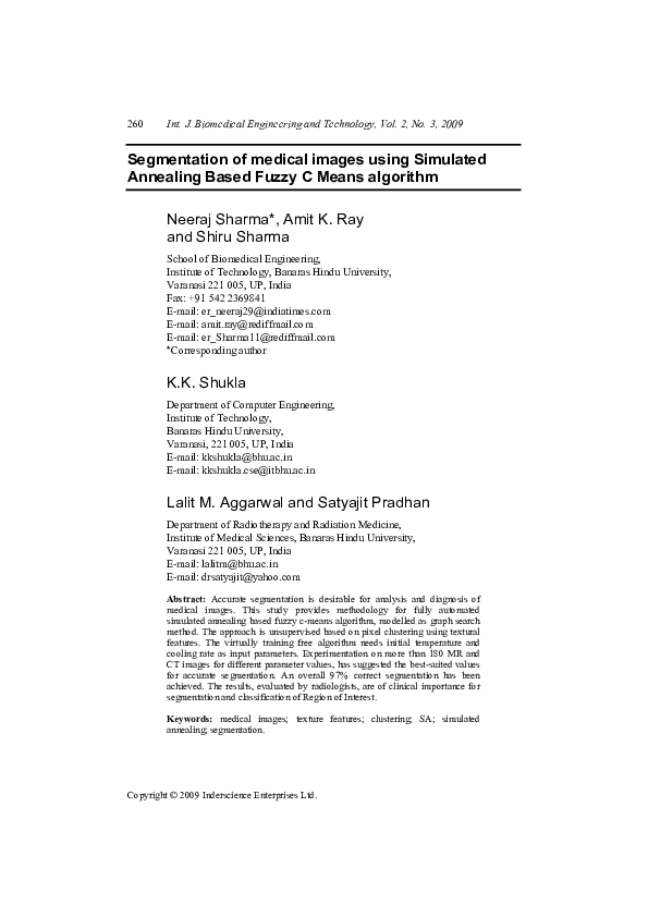 Pdf Segmentation Of Medical Images Using Simulated Annealing Based Fuzzy C Means Algorithm