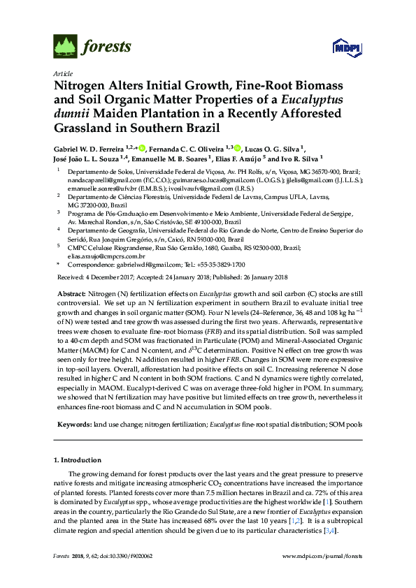 (PDF) Nitrogen Alters Initial Growth, Fine-Root Biomass and Soil Organic Matter Properties of a ...