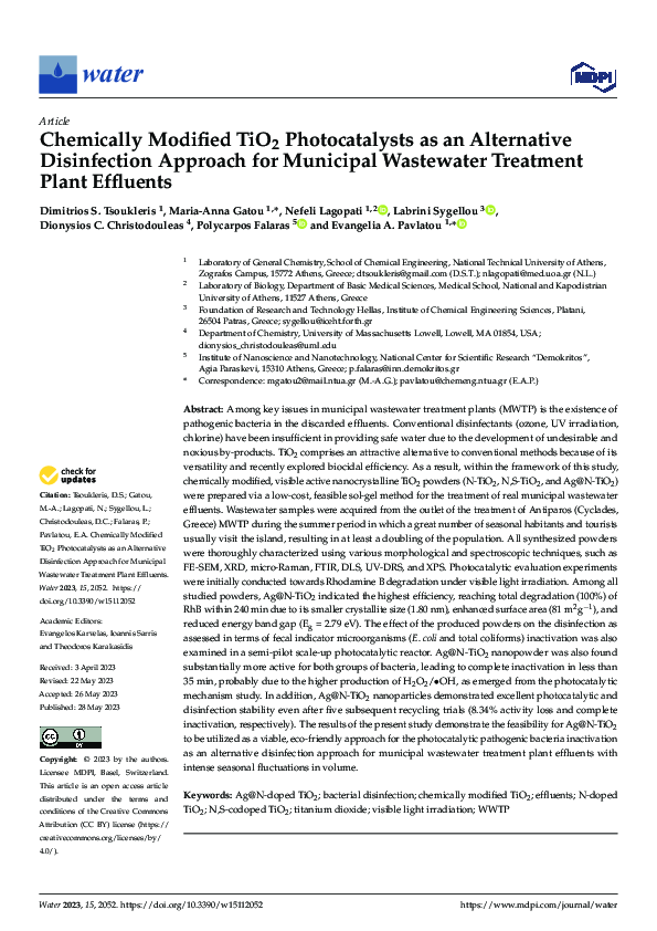 Pdf Chemically Modified Tio2 Photocatalysts As An Alternative Disinfection Approach For