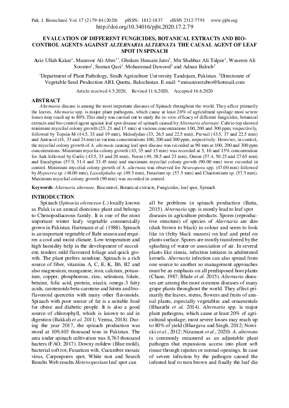 (PDF) Evaluation of Different Fungicides, Botanical Extracts and Biocontrol Agents Against ...