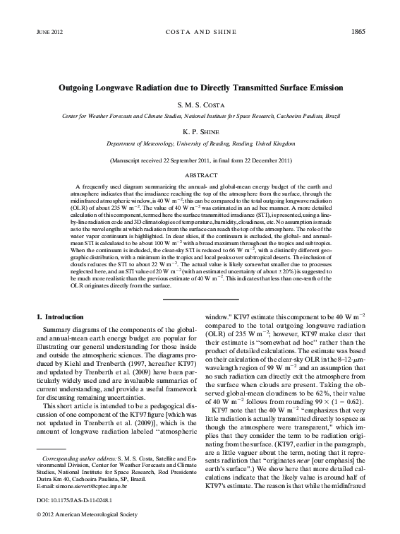 (PDF) Outgoing Longwave Radiation due to Directly Transmitted Surface ...