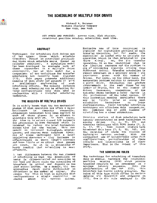 (PDF) The scheduling of multiple disk drives | Richard Reisman ...