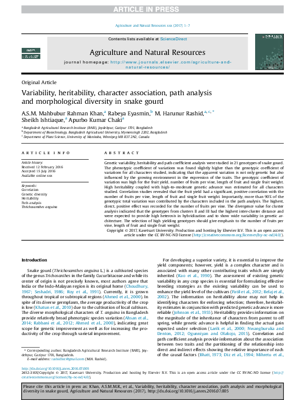 (PDF) Variability, heritability, character association, path analysis and morphological ...