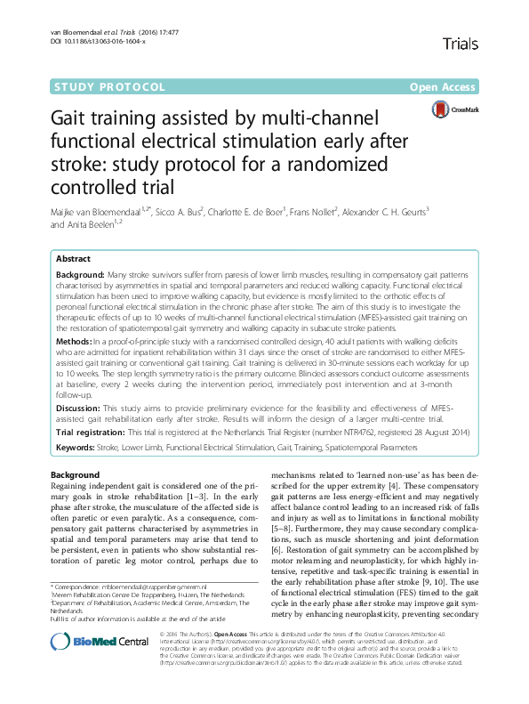 (PDF) Gait training assisted by multi-channel functional electrical stimulation early after ...