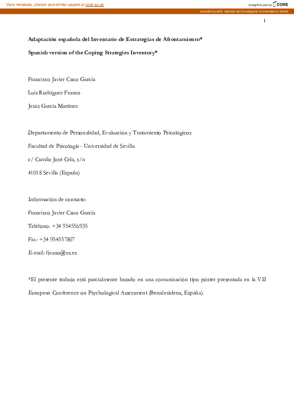 (PDF) Spanish version of the Coping Strategies Inventory