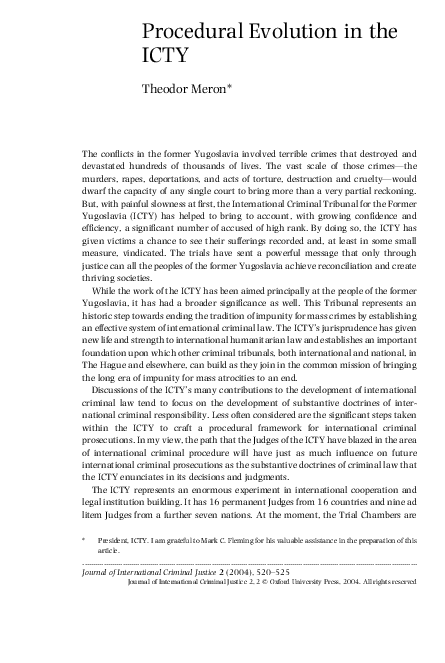(PDF) Procedural Evolution in the ICTY