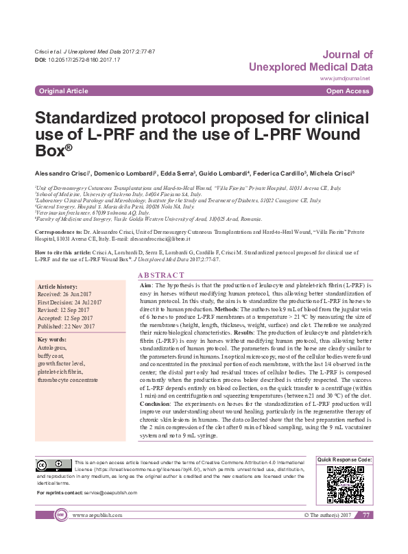 (PDF) Standardized protocol proposed for clinical use of L-PRF and the use of L-PRF Wound Box®