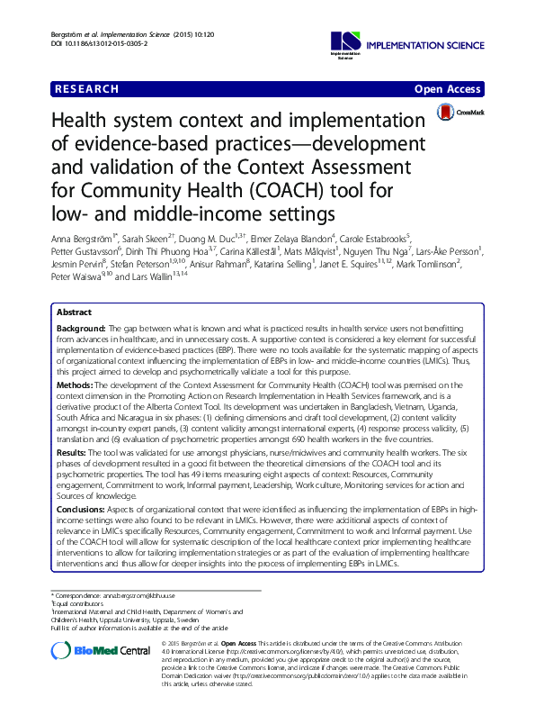 (PDF) Health system context and implementation of evidence-based ...